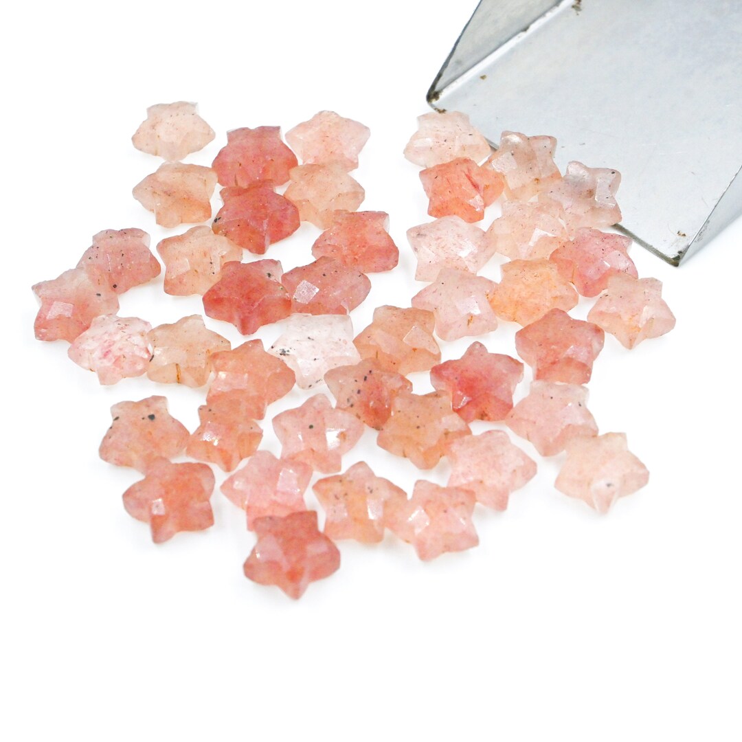 AAA Pink Strawberry Quartz Smooth Star Carved Briolettes, Natural Pink ...