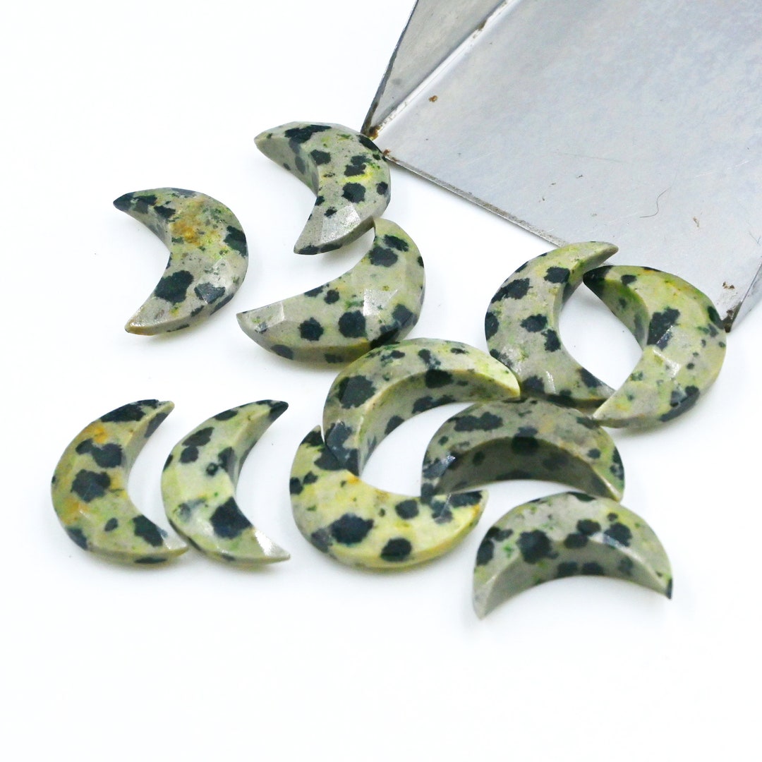 AAA Dalmatian Moon Shape Gemstone, Faceted Hand Carved Crescent Moon ...