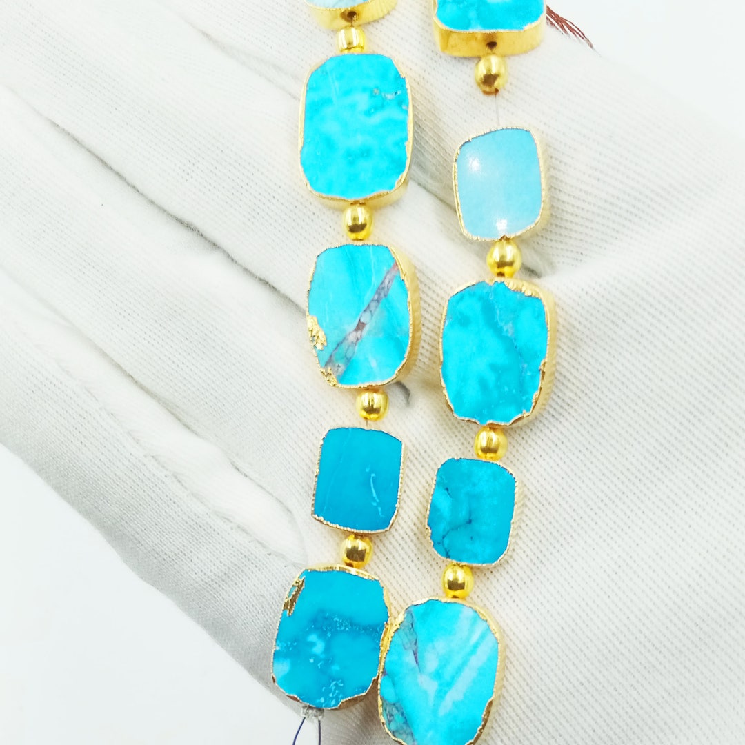 5 Pieces Strand Turquoise Oval Gemstone Slice for Pendant Jewelry, Gold ...