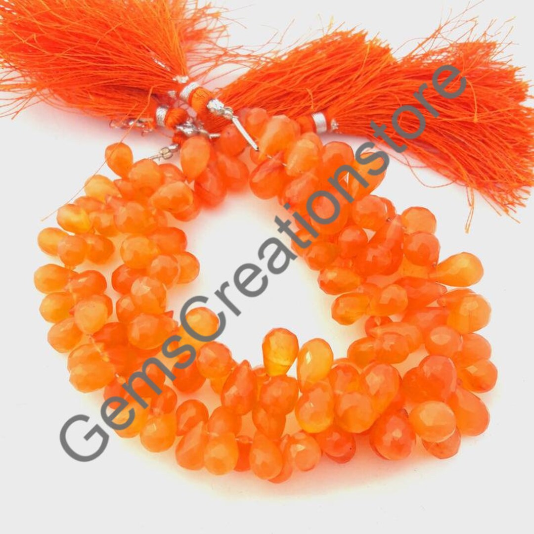 Natural Carnelian Faceted Drop Beads, Handmade Gemstone, 8 Inch Strand ...