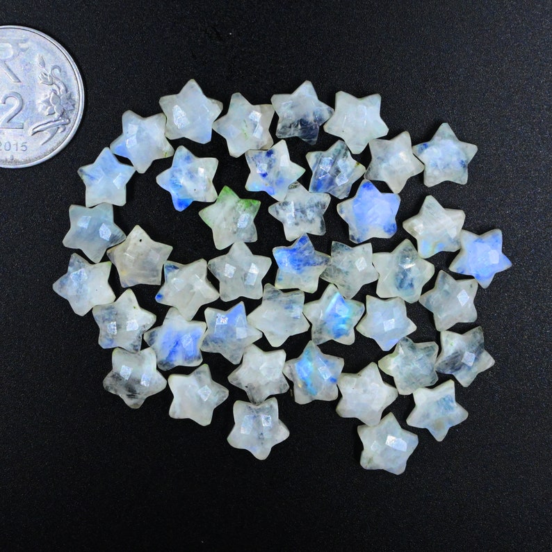 Rainbow Moonstone Star Briolettes, Faceted Carved Gemstone Beads, 10mm ...