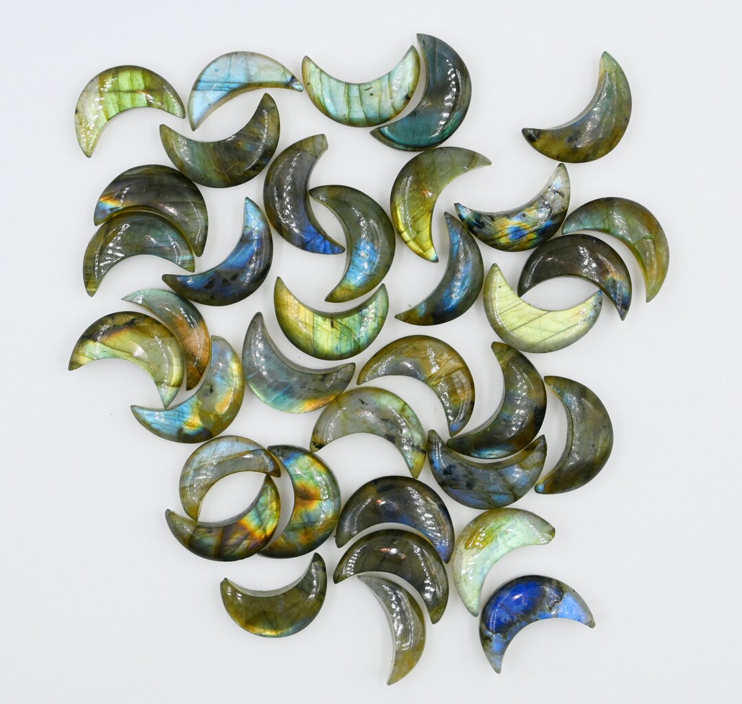 3,4,5pcs Natural Labradorite Plain Carved Moon Shape Gemstone, 16-18 Mm ...