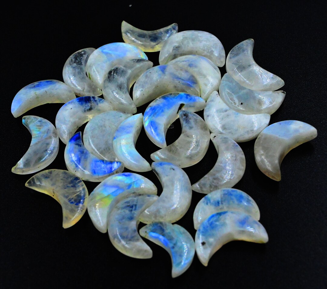 2,3,4 Pcs Natural Rainbow Moonstone Plain Carved Moon Shape Gemstone ...