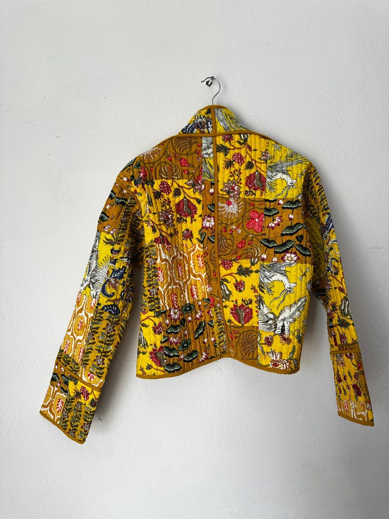 Cotton Quilted Jacket Piping Block Print - Etsy