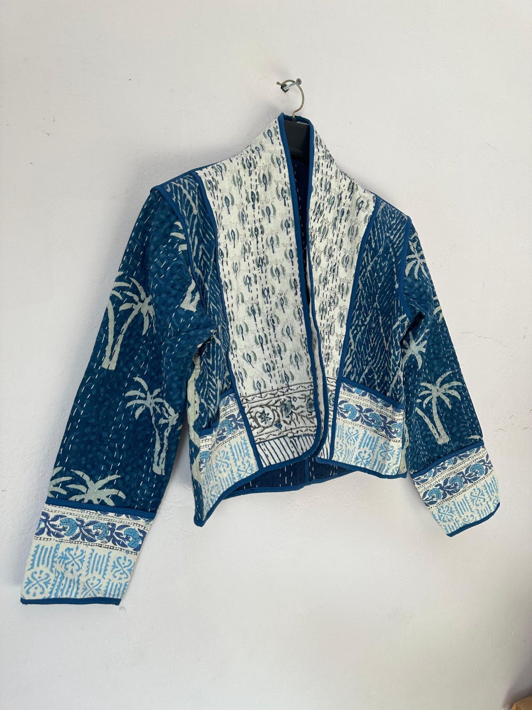Pam Tree Indigo Kantha Quilted Front Open Jacket - Etsy