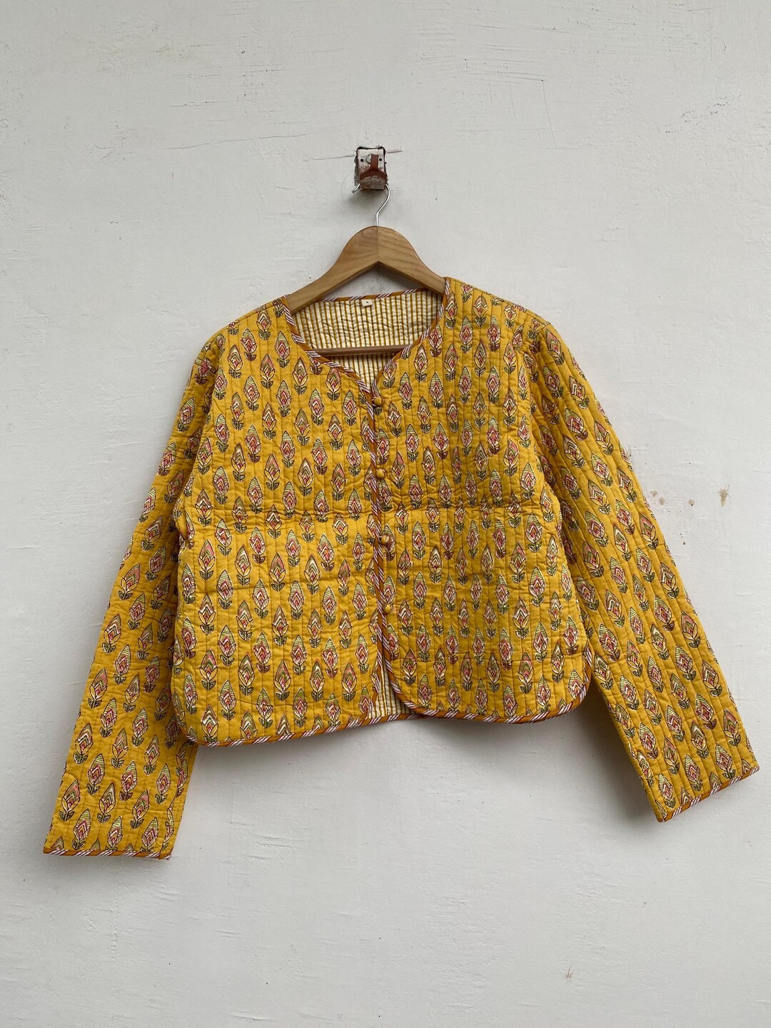 Yellow Quilted Kimono Jacket: Reversible Cotton Short Coat - Etsy