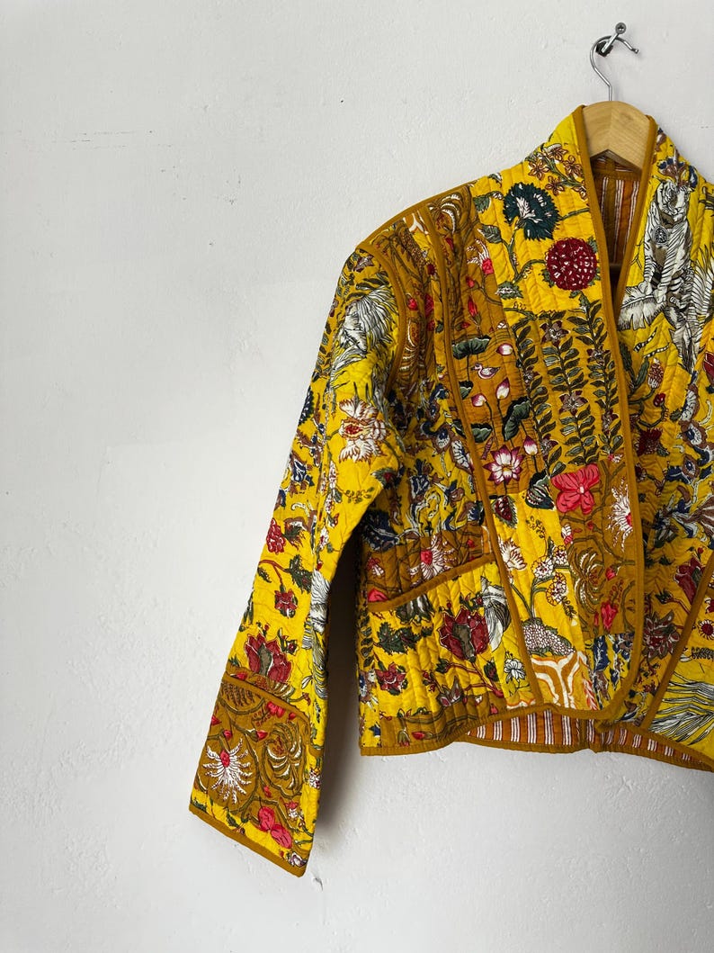 Cotton Quilted Jacket Piping Block Print - Etsy