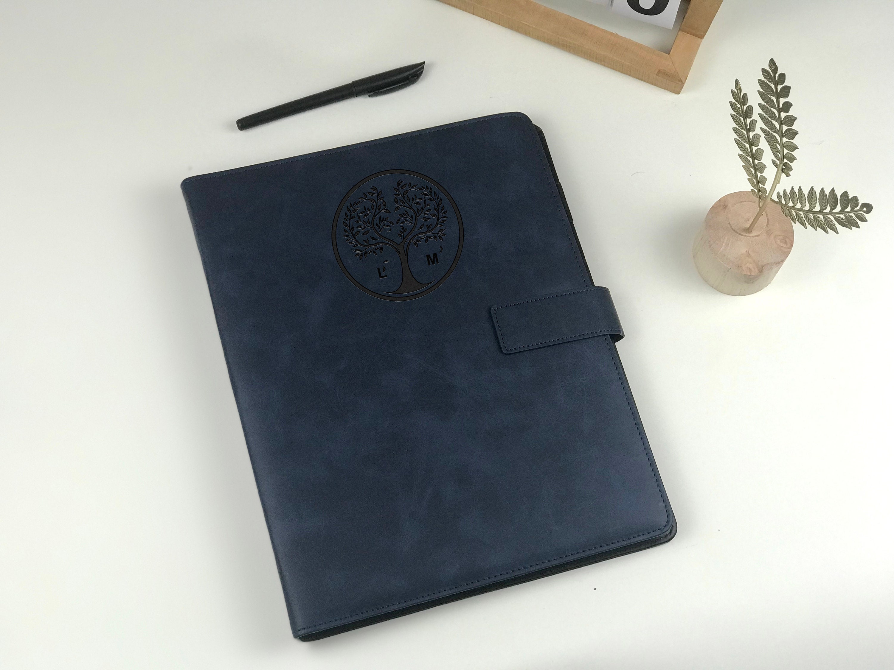 Custom Vegan Leather Portfolio With Buckle, Refillable Leather 4-ring ...