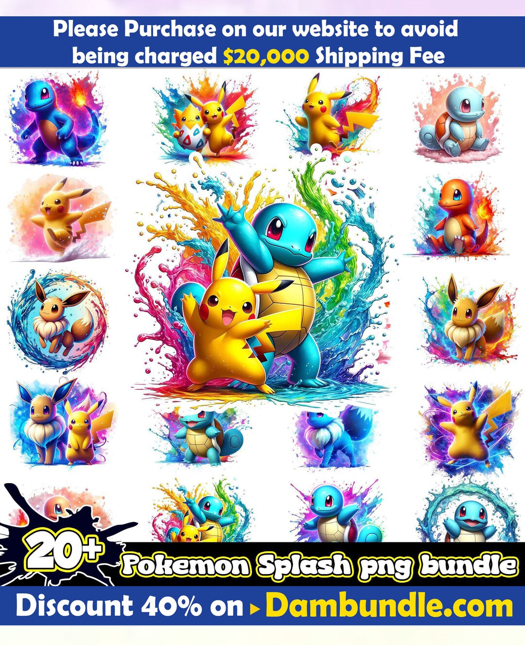 Pokemon Splash and Watercolor Png Bundle, Pikachu Splash and Watercolor ...