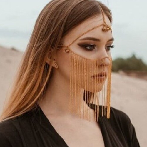 Gold Mask Gold Headpiece Face Veil Chain Headpiece Chain - Etsy