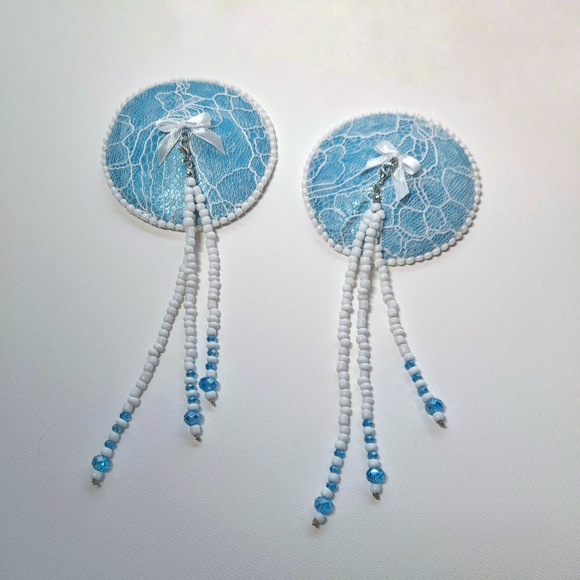 Drag Burlesque Nipple Pasties, Beaded Nipple Tsover With White Tassel, Burning Man Body Jewerly ...