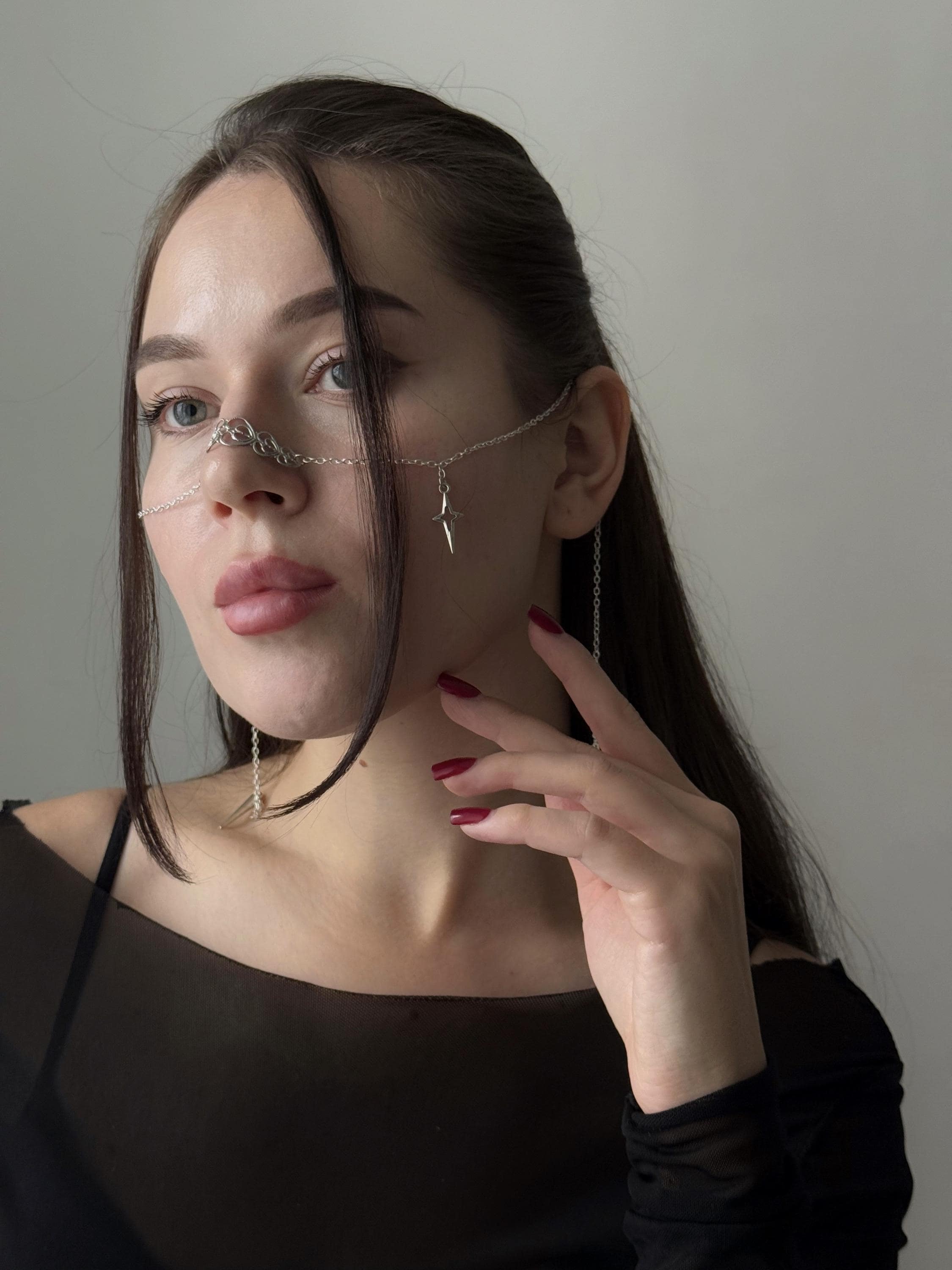 Silver Chain Face Mask, Goth Facial Jewelry, Celestial Futuristic ...