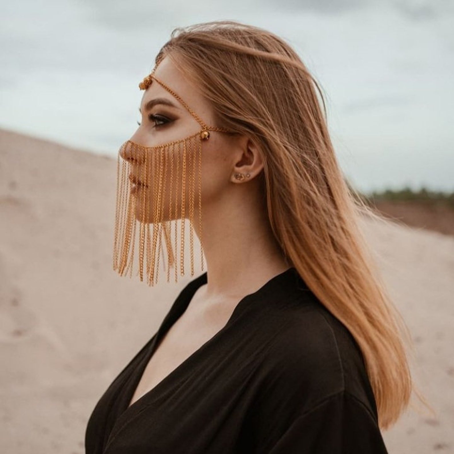 Gold Face Chain face Jewelry Waterfall Gold Face Veil Face | Etsy