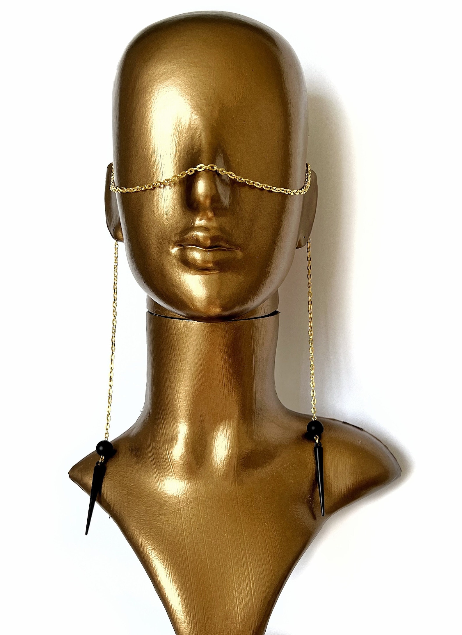 Gold Black Face Chain, Face Mask, Face Jewelry, Face Chain, Festival ...