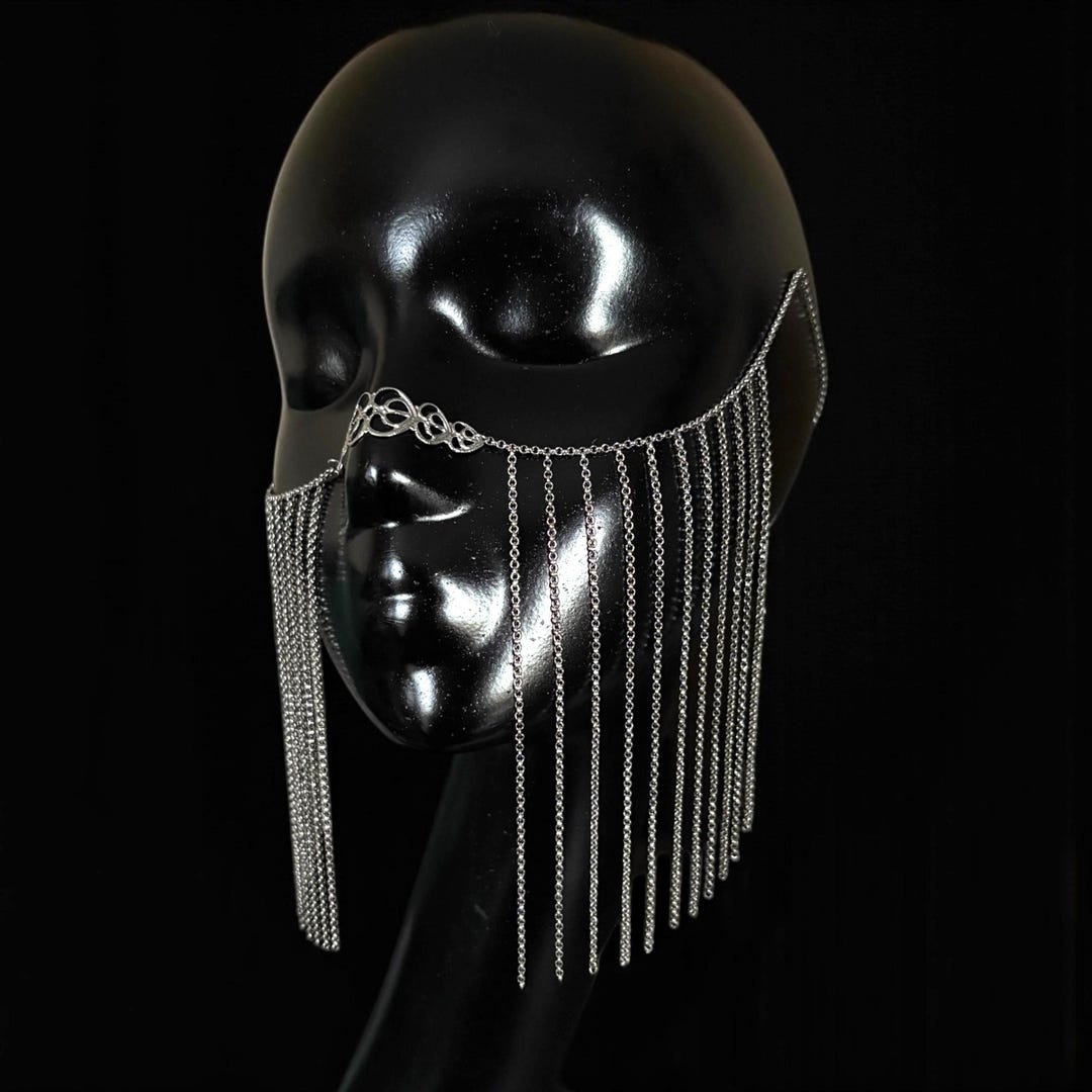 Witch Silver Face Chain, Waterfall Face Veil Jewelry, Gotic Head Chain ...