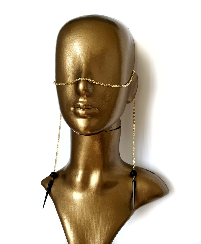 Gold Black Face Chain, Face Mask, Face Jewelry, Face Chain, Festival ...