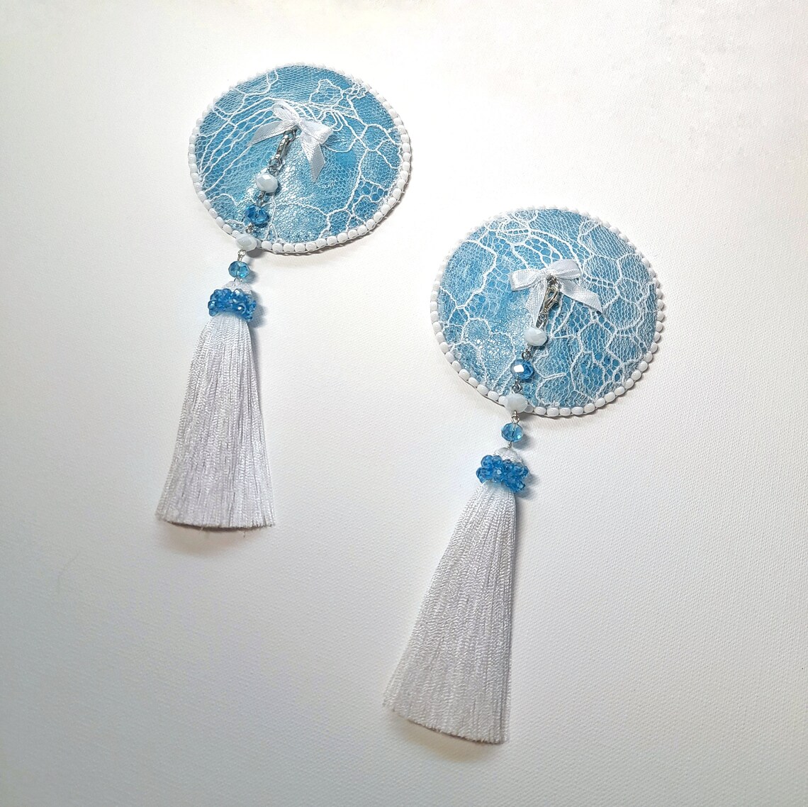 Drag Burlesque Nipple Pasties, Beaded Nipple Tsover With White Tassel, Burning Man Body Jewerly ...