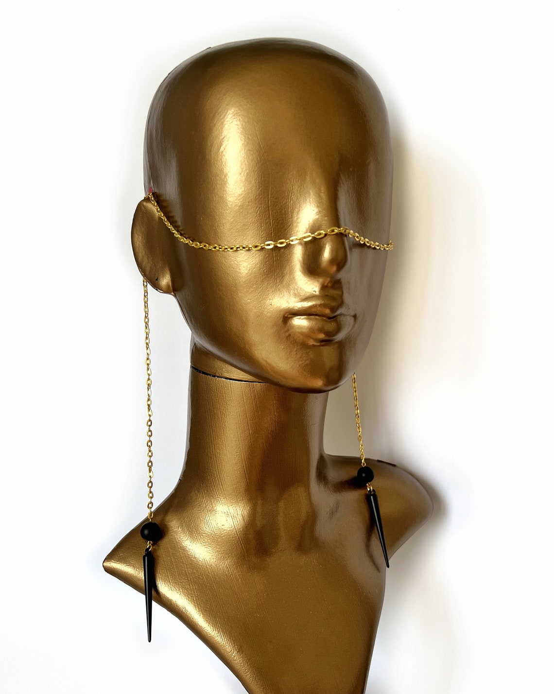 Gold Black Face Chain, Face Mask, Face Jewelry, Face Chain, Festival ...