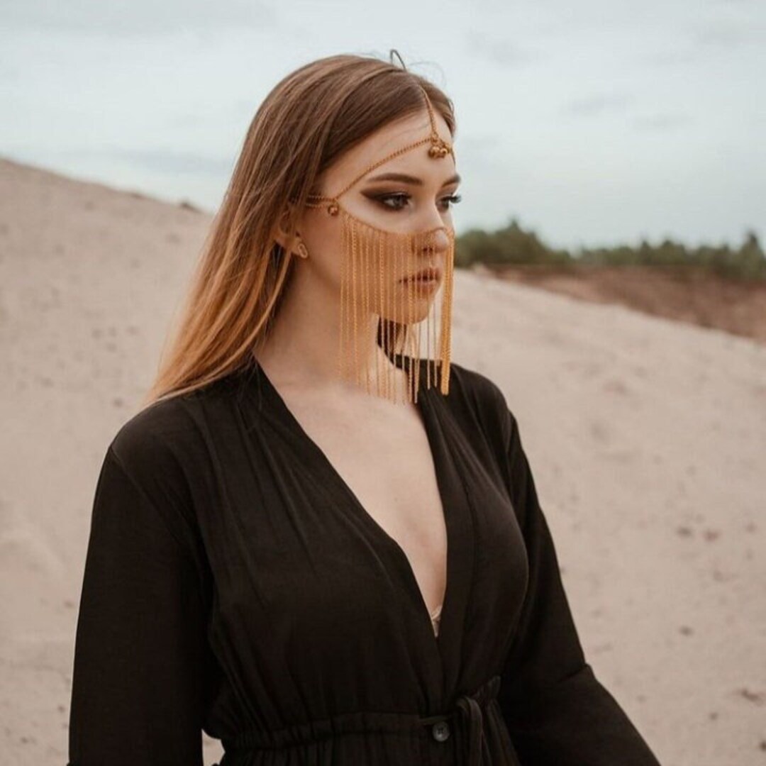 Gold Face Chain ,face Jewelry, Waterfall Gold Face Veil, Face Chain ...