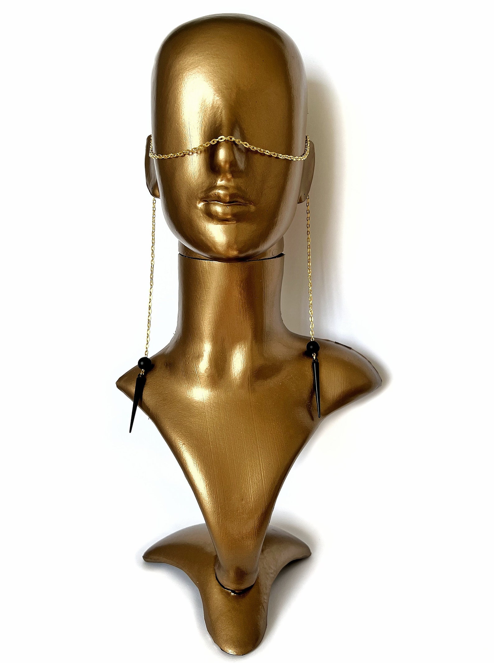 Gold Black Face Chain, Face Mask, Face Jewelry, Face Chain, Festival ...