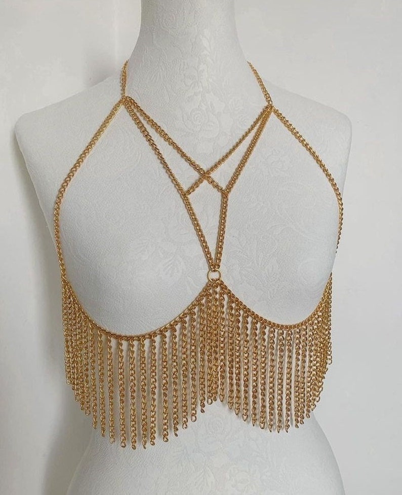 Festival Bra Gold Bra Body Chain Body Jewelry Rave Outfit - Etsy