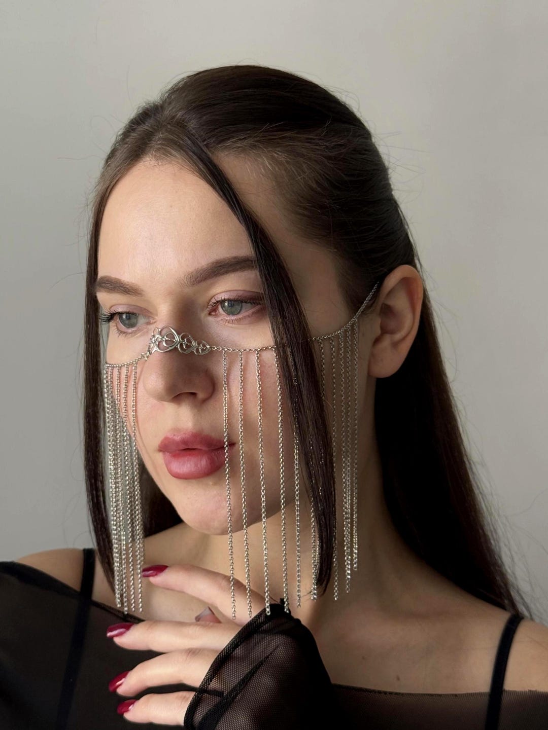 Silver Face Chain Mask, Head Arabic Veil Jewelry, Bellydance Tribal ...