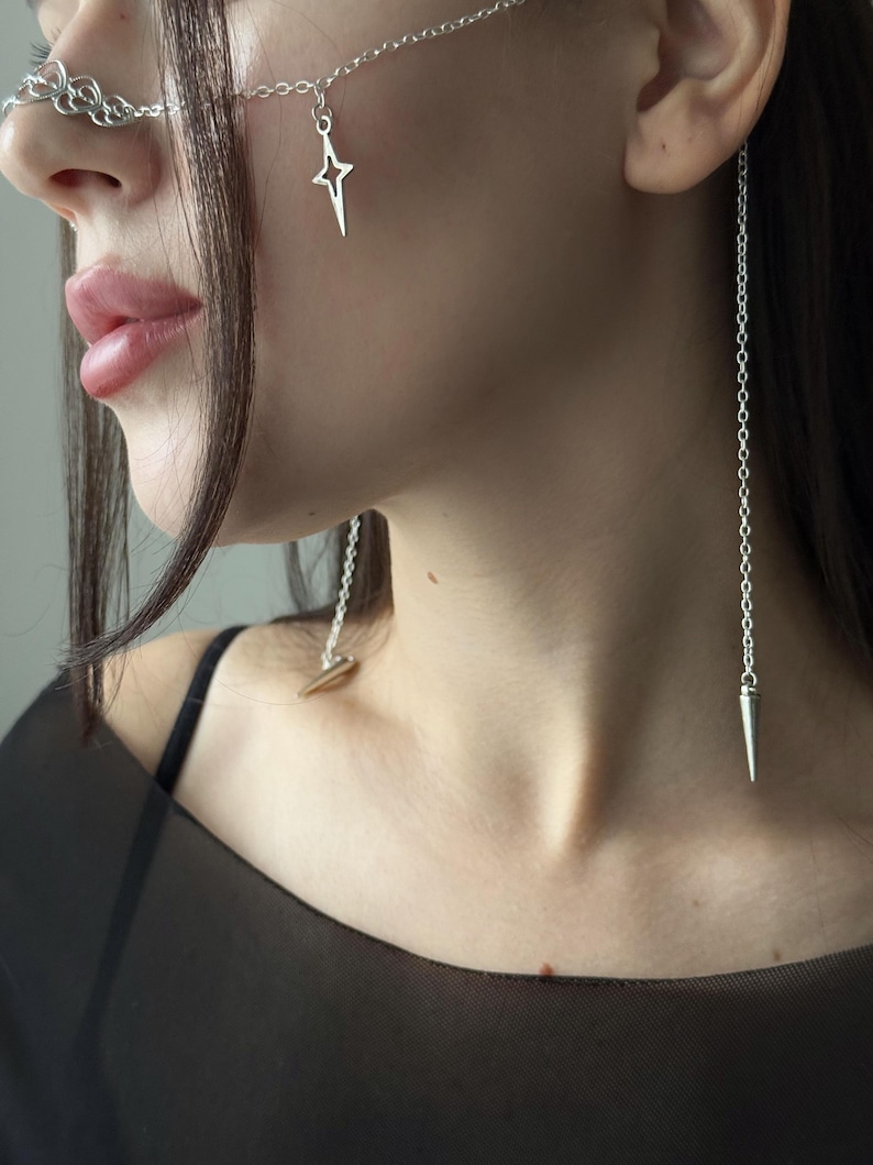 Silver Chain Face Mask, Goth Facial Jewelry, Celestial Futuristic ...