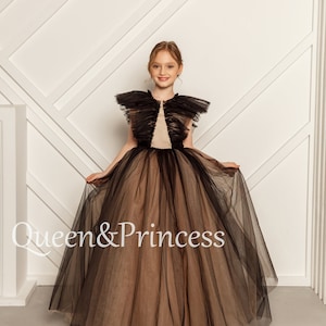 Tulle Flower Girl Dress, Black Girl Dress Tutu, Nude Flower Girl Dress, Party Girl Dress ...