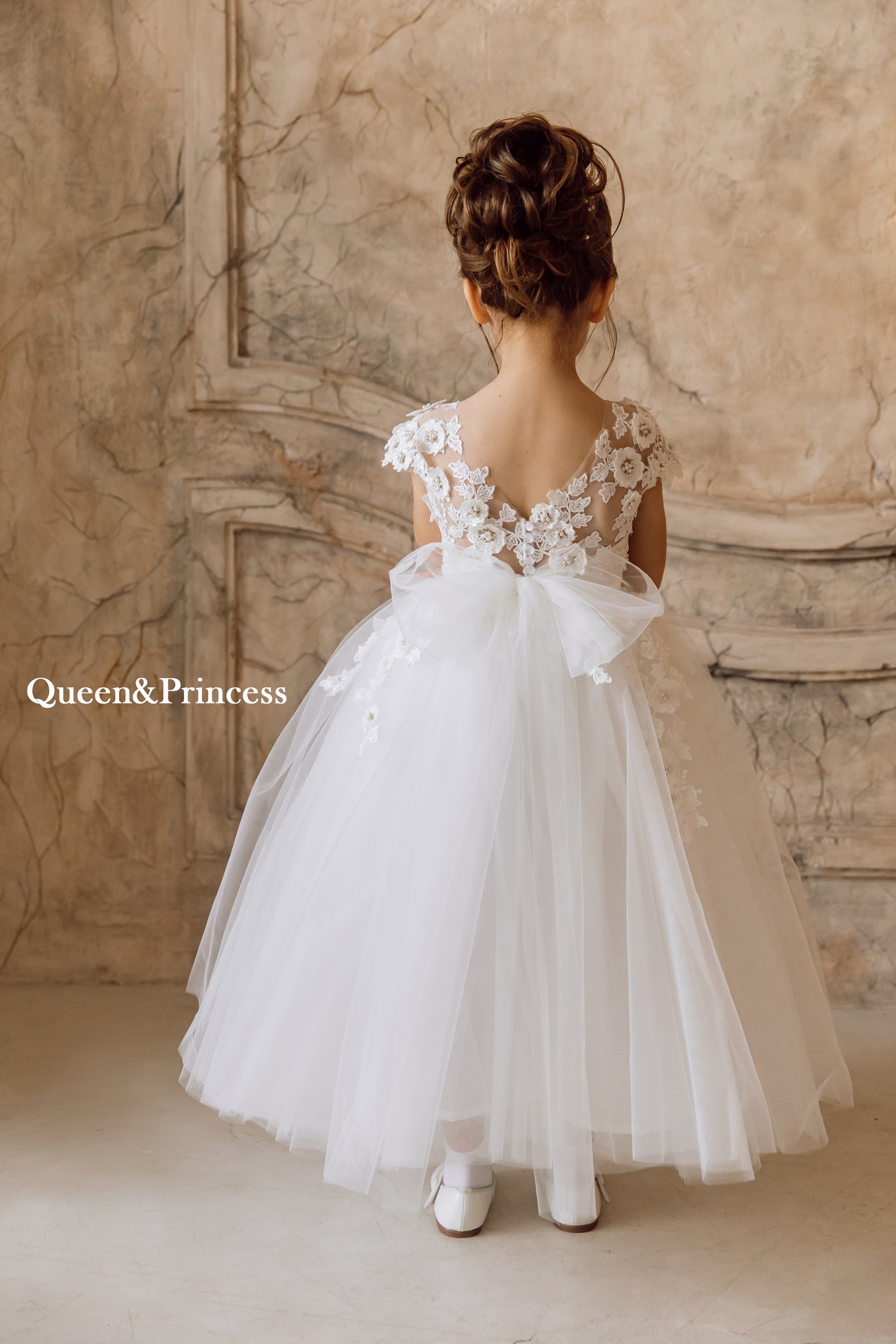 Tulle Flower Girl Dress Girl Dress White Tea Length Flower | Etsy