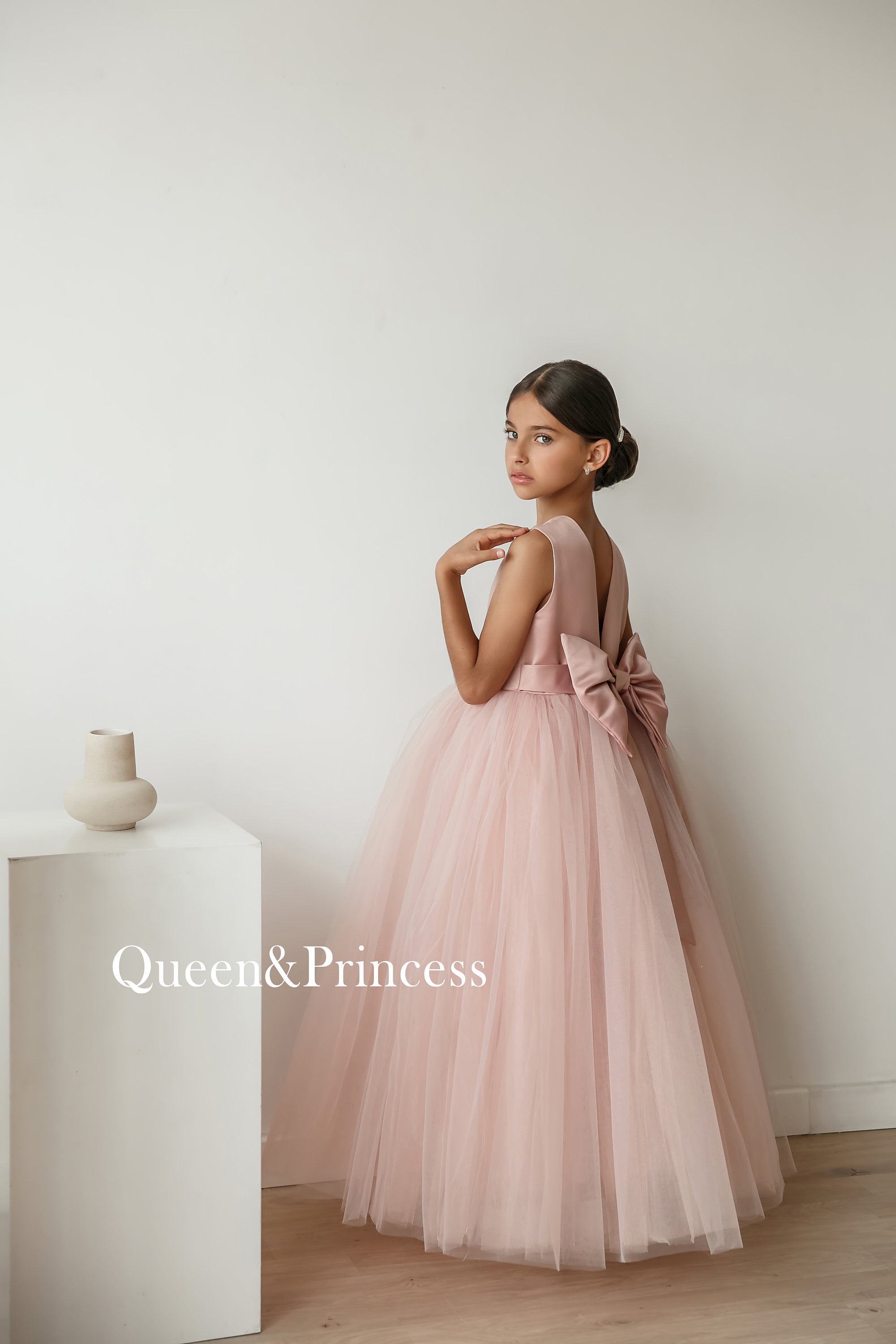 Dusty Rose Flower Girl Dress Tulle Flower Dress Satin Girl Etsy