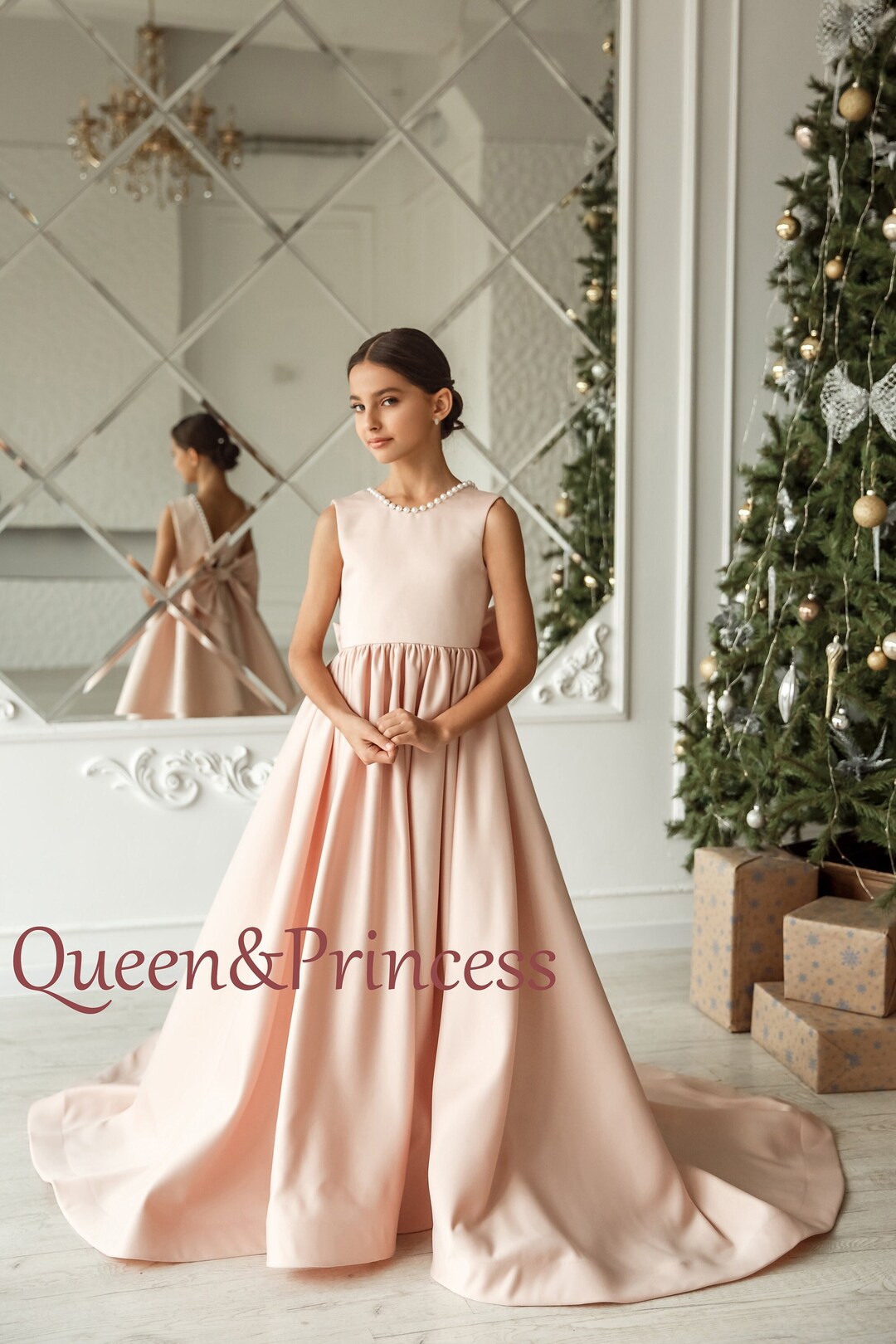 Satin Flower Dress, Wedding Flower Girl Dress, White Girl Dress, Junior ...