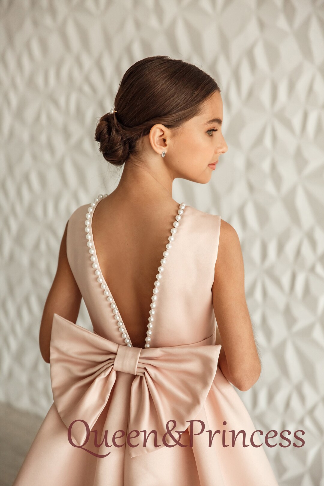 Satin Flower Dress, Wedding Flower Girl Dress, White Girl Dress, Junior ...