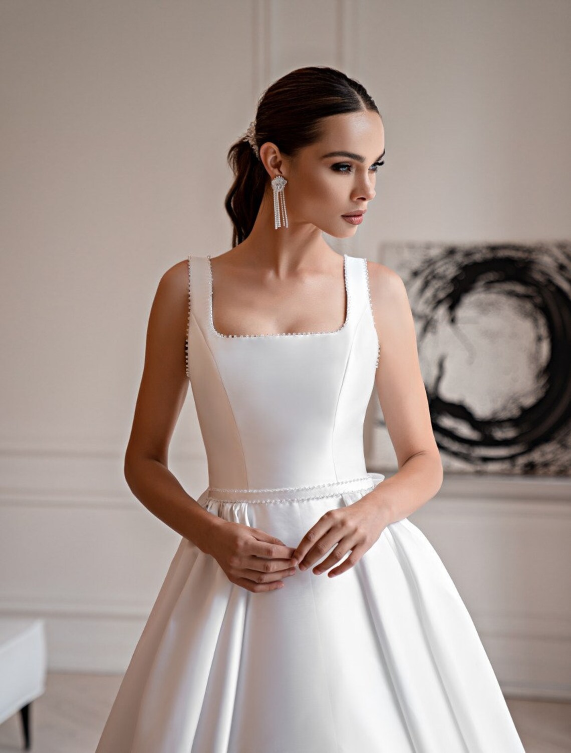 Satin Wedding Dress Bridal Gown Long Train Simple Wedding - Etsy