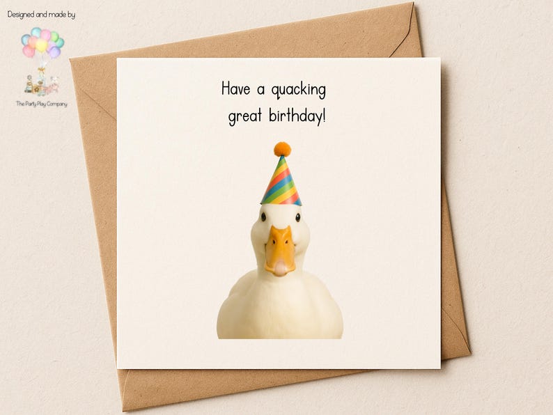Funny Duck Birthday Card: Quacking Pun, Animal Party Hat - Etsy UK
