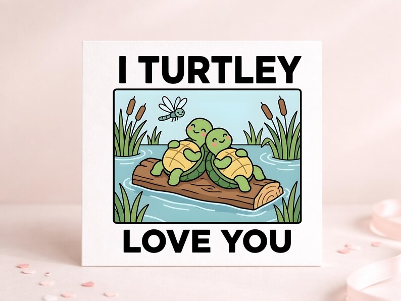 Turtle Valentine's Day Card | Animal Love, 6x6 Inch - Etsy