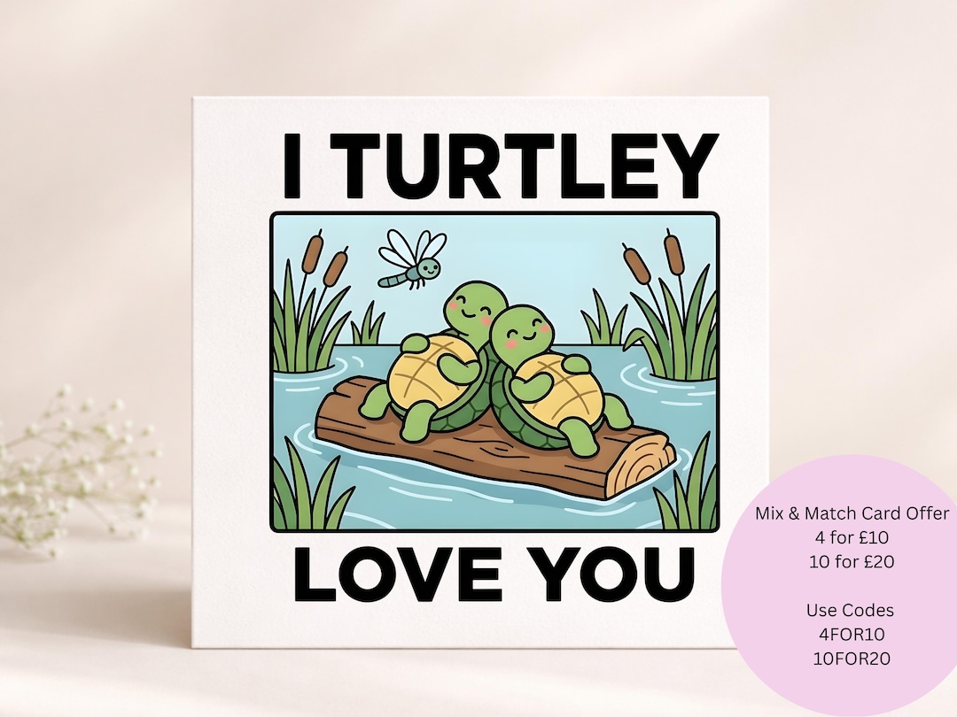 Turtle Valentine's Day Card | Animal Love, 6x6 Inch - Etsy