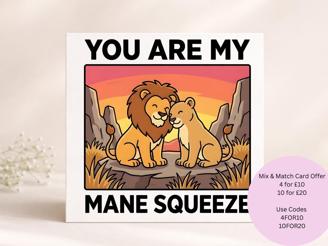 Funny Lion Valentine Card | Mane Squeeze Love Card - Etsy