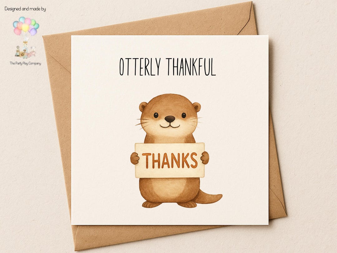 Otter Thank You Card: Funny Animal Pun - Otterly Thankful - Etsy