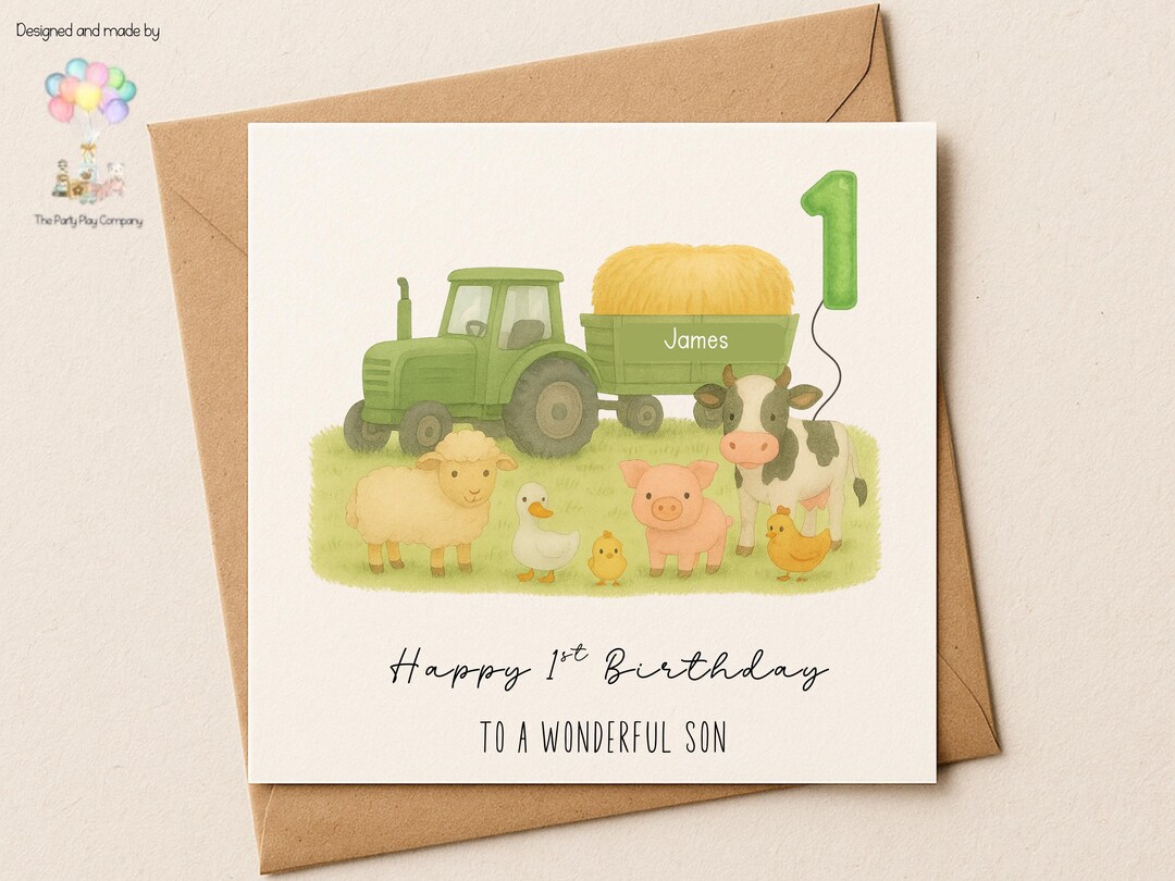 Personalized Farm Birthday Card: Tractor, Animals, Custom Name - Etsy