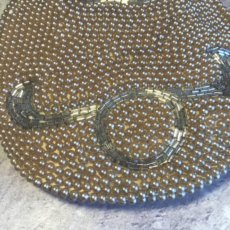 Vintage 1950s Beaded Evening Bag, Pearl & Silver Teardrop Bridal Purse ...