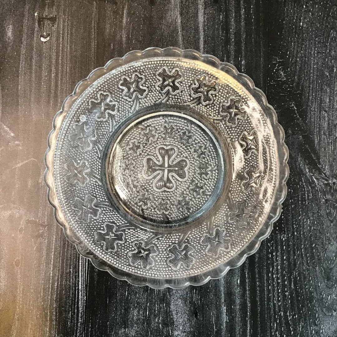 Vintage Pressed Glass Saucer Shape Decorative Dish - Four Leaf Clover ...