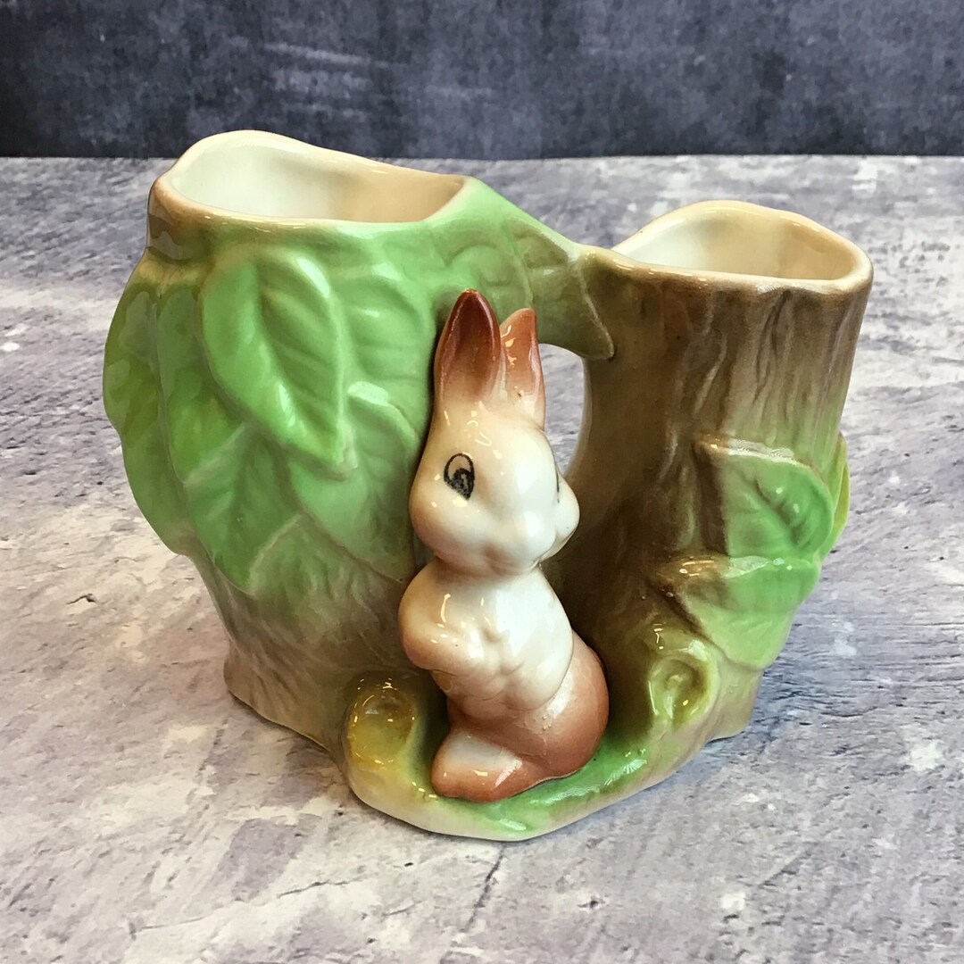 Vintage Eastgate Pottery Withernsea Rabbit and Double Tree Stump Vase ...