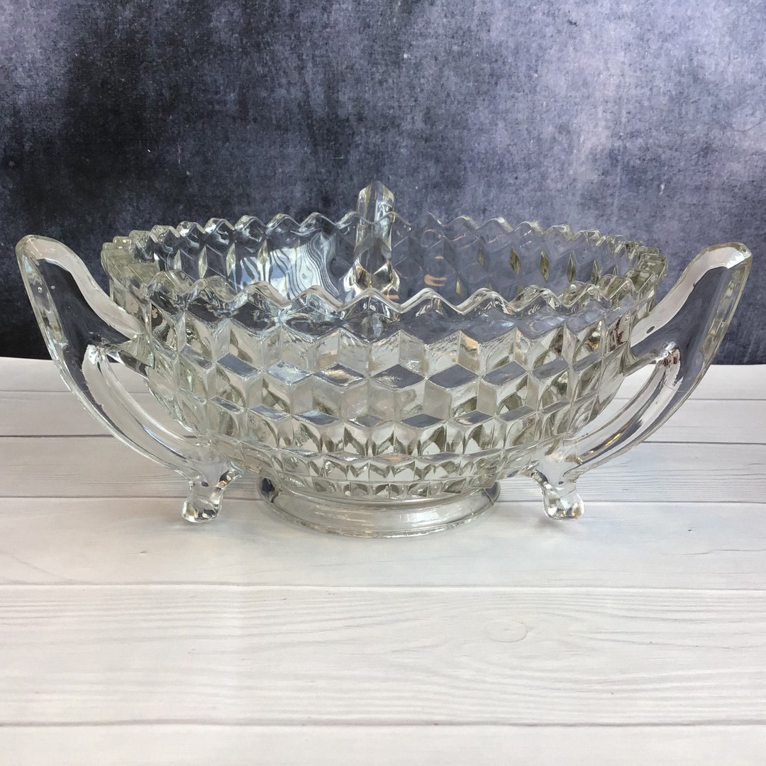 Vintage Art Deco Jobling Pressed Glass Three Handled Trifle / Dessert ...
