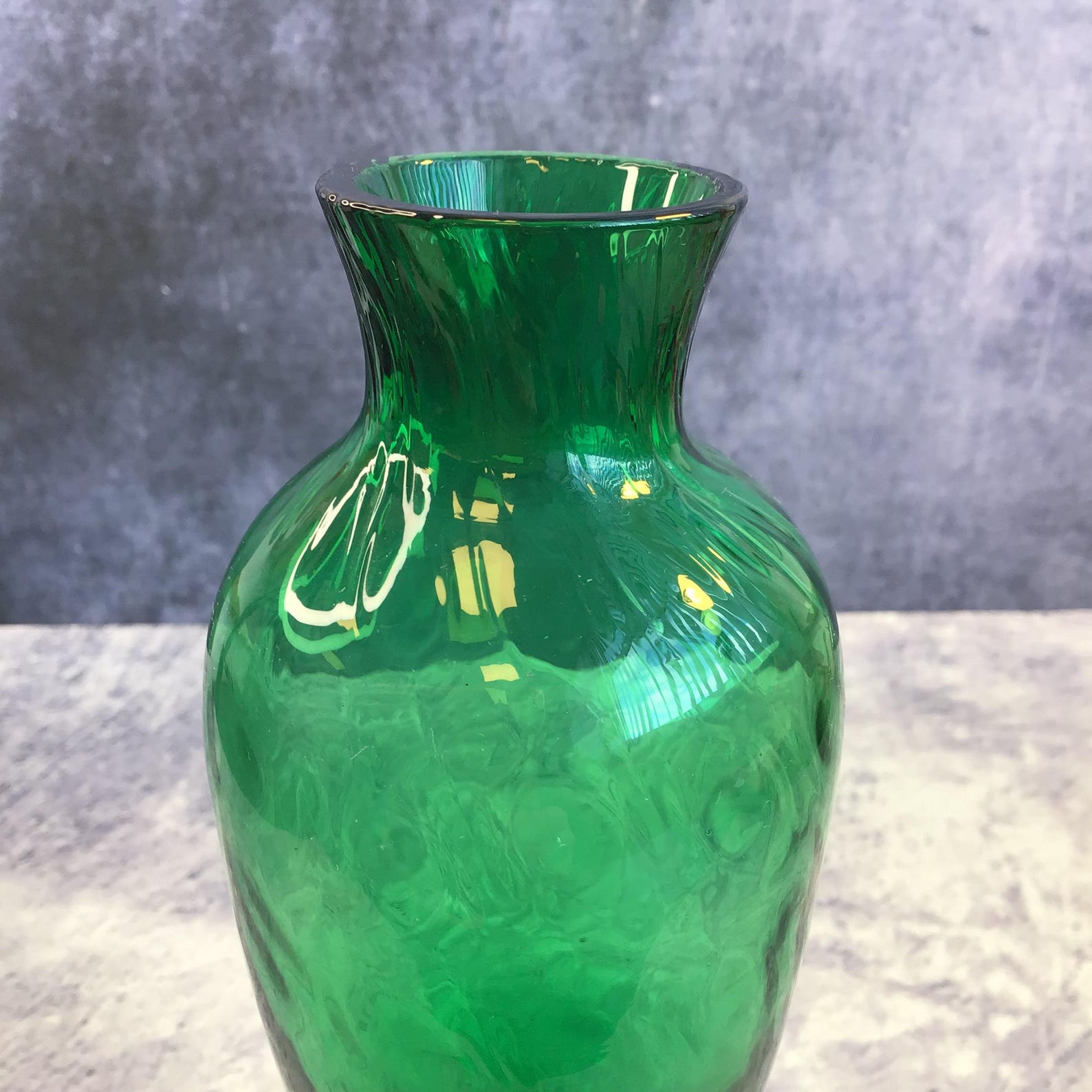 Vintage Mid Century Stemmed Emerald Green Glass Bud St Vase With Clear ...