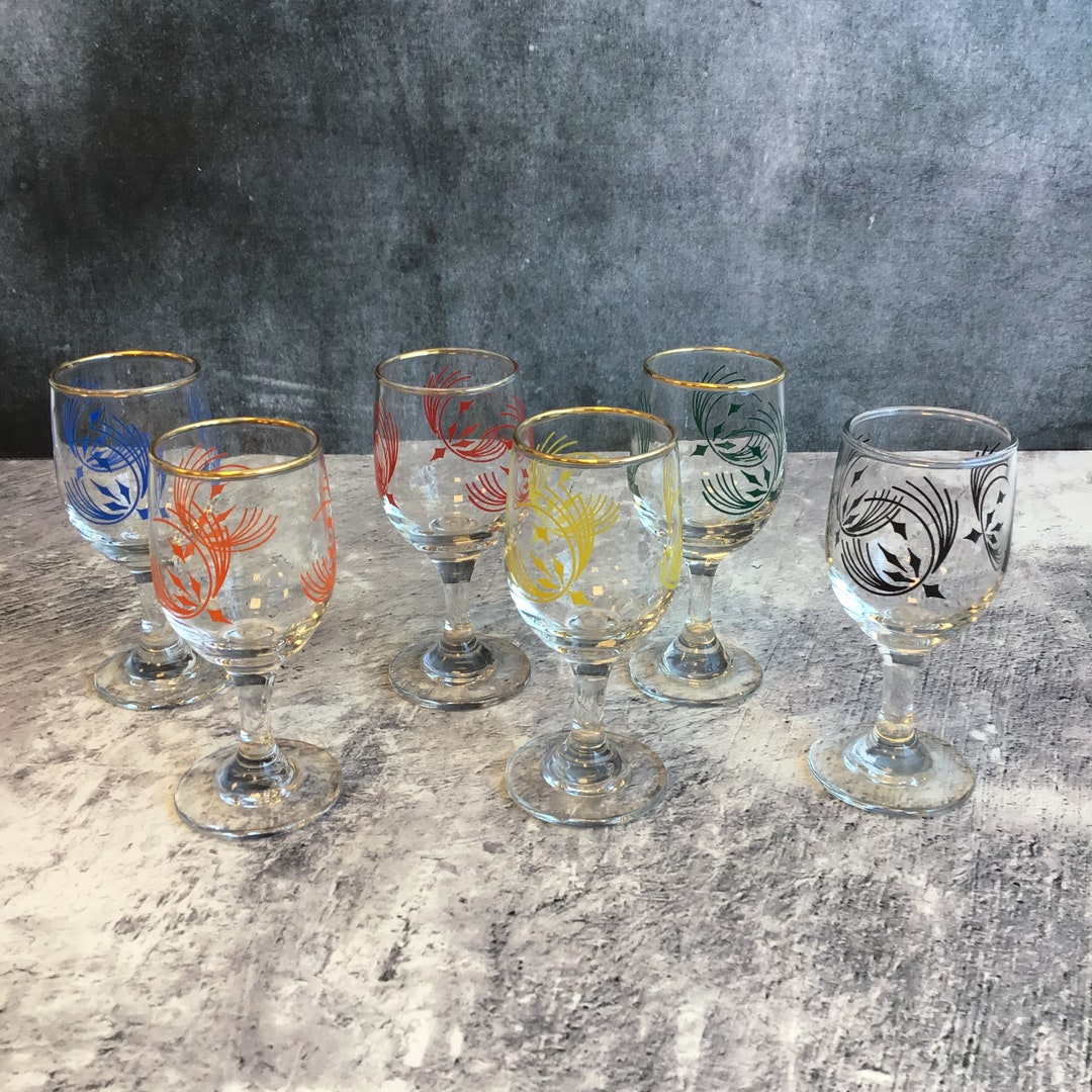 Set of 6 Vintage 1950s Mid Century Atomic Sherry Glasses, Stem Glasses ...