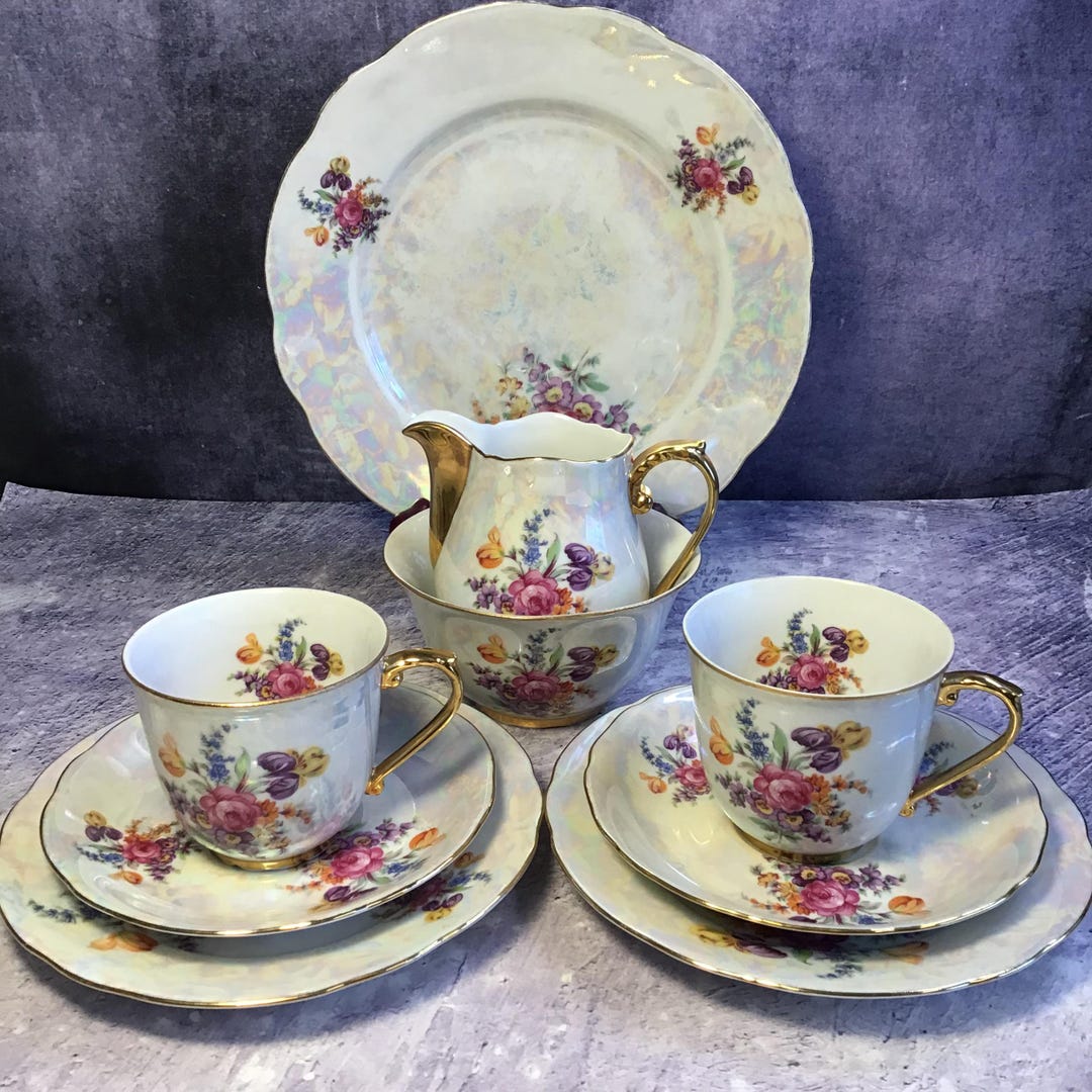 Vintage Epiag Czechoslovakia Floral Lustreware Teaset for Two, Includes ...