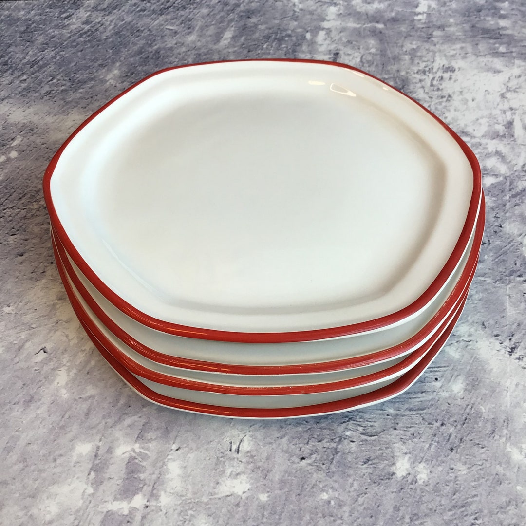 4 X Rare Vintage Carlton Ware Red and White China Hexagonal Tea Plates ...