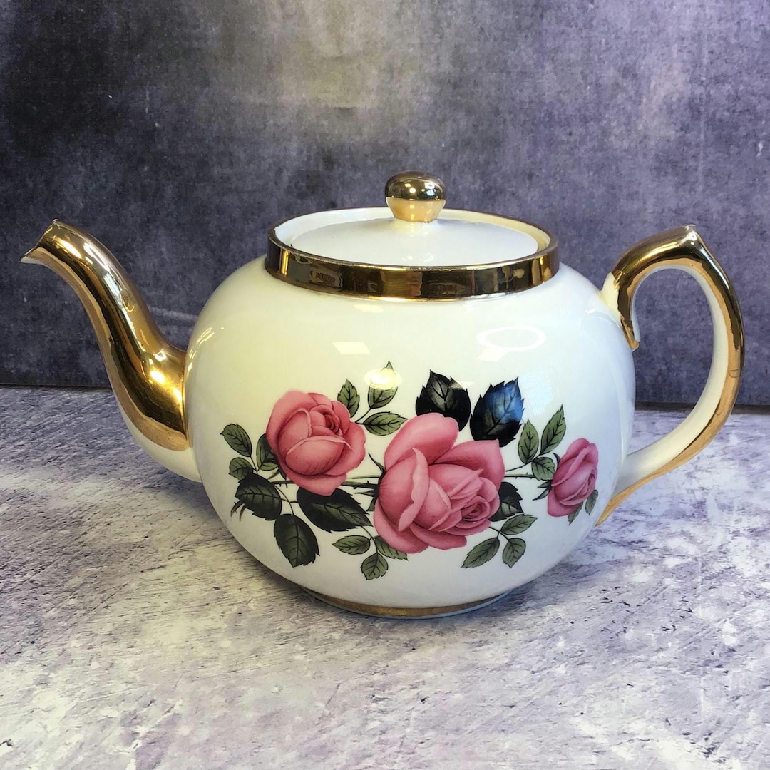 Vintage 1960s China Teapot With Pink Roses and Gilding by Carrigaline ...