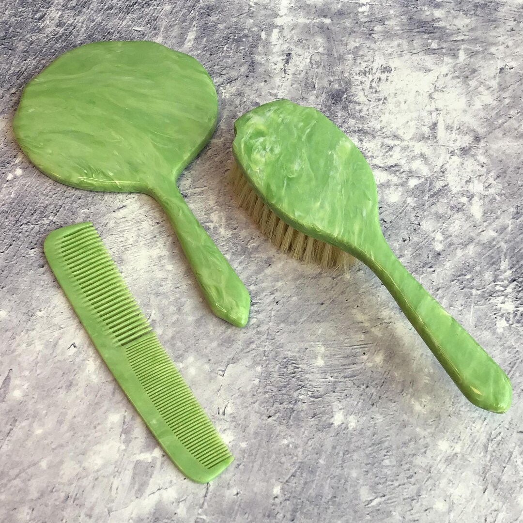 Vintage Antique 1920s Art Deco Green and White Marble Bakelite Vanity ...