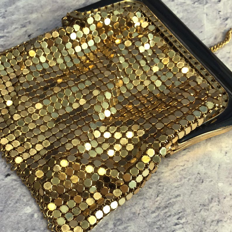Beautiful Little Antique Gold Chainmail Mesh Coin Purse With Black ...